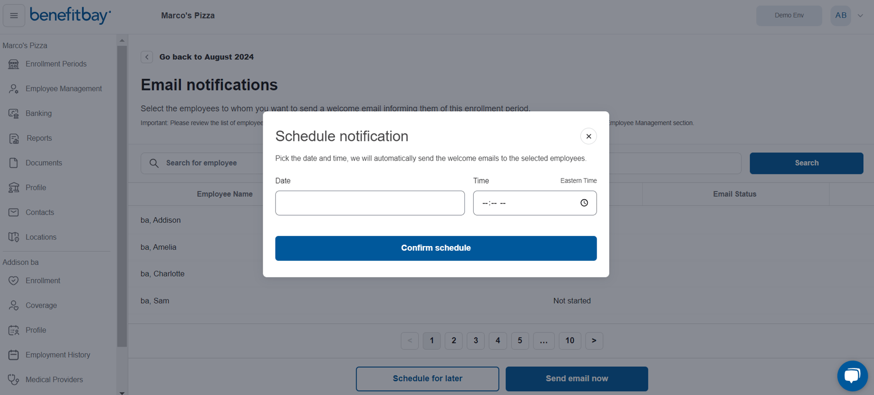 Send Email Notice of Enrollment to Employee(s)
